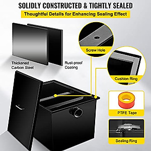 VEVOR 14 LB Commercial, Carbon Steel 7 GPM, Interceptor Side Water Inlet, Under Sink Grease Trap for Restaurant Canteen Factory Home Kitchen, Black