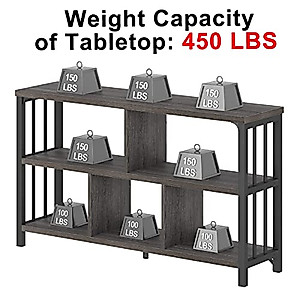 IBF Industrial 5 Cube Storage Organizer Bookshelf, Rustic Low Horizontal Book Shelf, Metal and Wood Cube Bookcase for Bedroom, Modern Wide Cubby Shelf for Living Room Home Office, Dark Grey Oak, 47 In