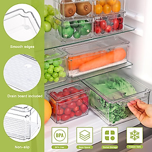 Moretoes 8 Pack Fridge Organizer Bins, Stackable Fridge Organizers with Lids, BPA-Free Clear Storage Bins for Fridge, Freezer, Kitchen, Cabinet, Pantry