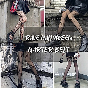 BODIY Women Punk Belt for Leg Straps Black Gothic Heart Thigh Belts Accessory for Halloween Rave Body Chain