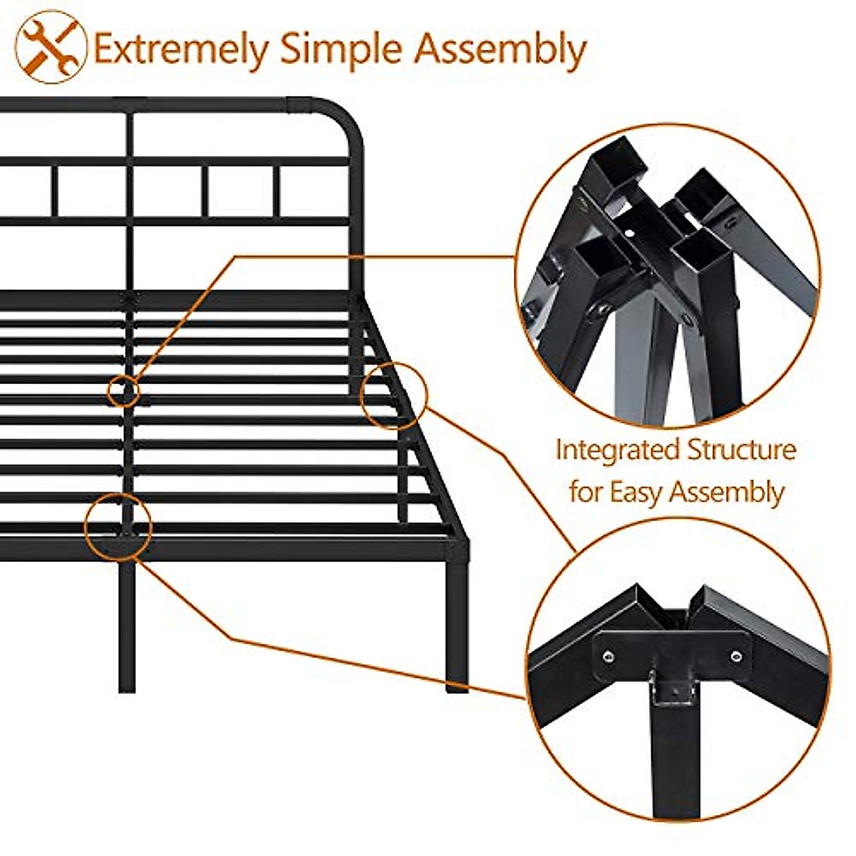 ZIYOO Twin XL Bed Frame with Headboard, 3000LBS Heavy Duty Platform Mattress Foundation/Box Spring Replacement, 14 Inch Height Metal Bed Frame