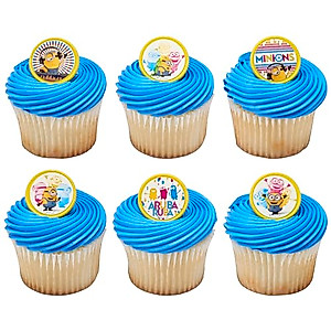 DecoPac Despicable Me™ Celebrations Cupcake Rings, 24 Minions Cupcake Decorations, 6 Minion Designs On Yellow Rings - 24 Pack