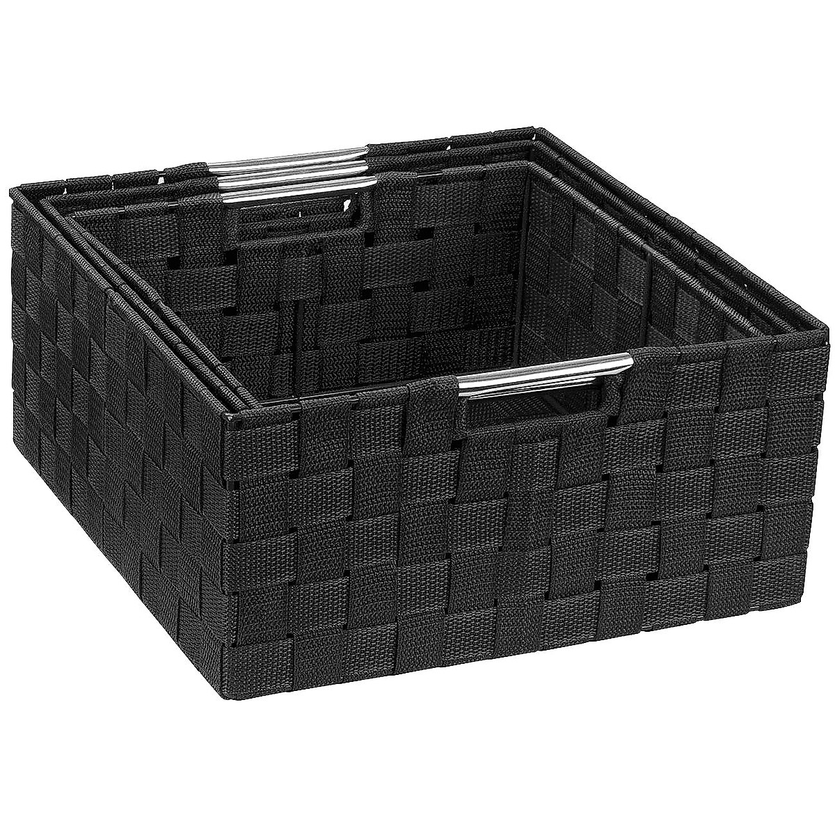 Sorbus Storage Box Woven Basket Bin Container Tote Cube Organizer Set Stackable Storage Basket Woven Strap Shelf Organizer Built-In Carry Handles (Black)