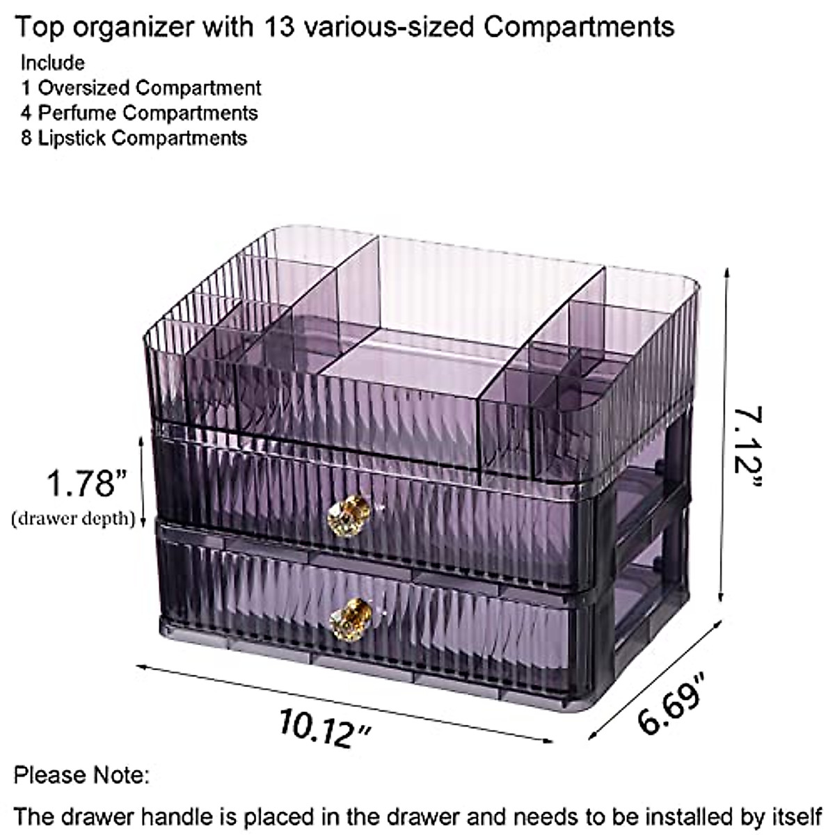 KchThass Acrylic Makeup Organizer with 2 Drawers,Cosmetic Display Cases for Vanity,Skincare Organizers Countertop,Desk Storage Holder for Perfume,Lotion,Lipstick,Brushes (3-Layer,Purple)