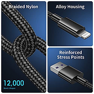 iPhone Charger Cable 3ft Lightning to USB Cables Fast iPhone Charging Cord 5Pack [Apple MFi Certified] Nylon Braided for iPhone 14 Pro Max/iPhone 13 plus/12 Pro/11 Mini/XR/Xs/X/8/7/6S/6/SE/iPad Air