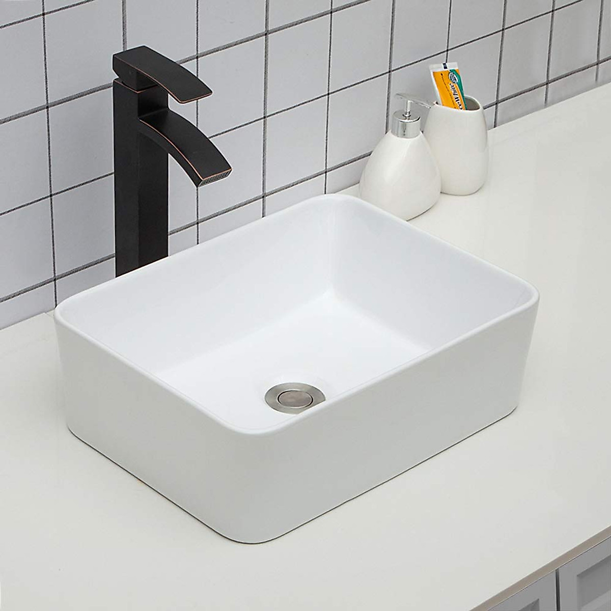 Vessel Sink Rectangular - Sarlai 16" x 12" Modern Rectangle Bathroom Sink Above Counter White Porcelain Ceramic Bathroom Vessel Vanity Sink Art Basin