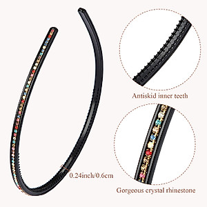 WILLBOND 9 Pcs Bling Headband for Women Skinny Plastic Headbands 1 Row Crystal Rhinestone Thin Hair Hoops with Teeth Skinny Headbands Fancy Hair Accessories for Women 9 Colors
