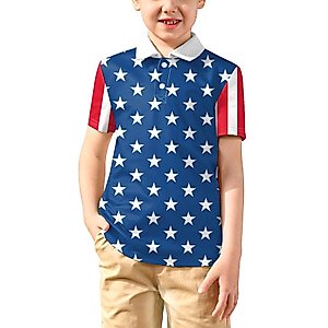 IIMMER Big Boys 4th of July Memorial Day Short Sleeve Tee Shirt Blue Stars America Golf US Flag T-Shirt 9-10 Years