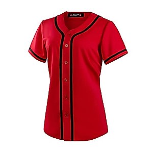 EALER BJW80 Womens Button Down Baseball Jersey, Blank Softball Team Uniform, Hip Hop Hipster Plain Tshirts Short Sleeve Active Tee Shirts Red