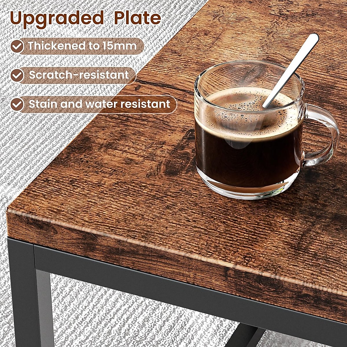 2-Tier Industrial Rectangle Rustic Coffee Table for Living Room Small Spaces, Living Room Center Table with Storage Shelf and Stable Metal Simple Modern Open Design, Easy Assembly, Adjustable Feet