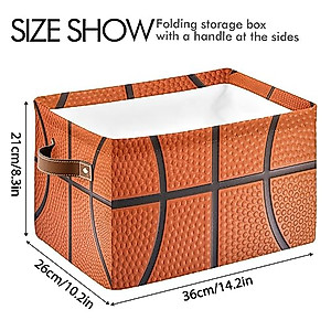 Basketball Rectangular Storage Basket Fabric Organizer Bin Collapsible Organizer Bin with Handles Waterproof Storage Bins for Toys,Books,Clothes,Gifts,Pets-Perfect for Home,Office,Nursery,Dorm,Shelf