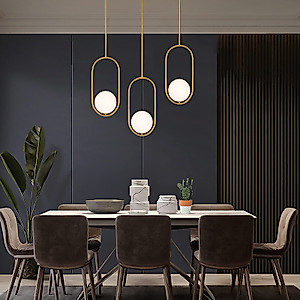 SeeU Modern Pendant Lighting Gold Globe Pendant Light Fixture,Mid Century Chandelier One Light Hanging Fixture for Kitchen Island,Adjustable Length Indoor Lighting for Dinning Room Bedroom