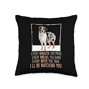Australian Shepherd Gifts For Aussie Lovers Dog Meme Every Snack You Make I'll Be Watching You Aussie Throw Pillow, 16x16, Multicolor