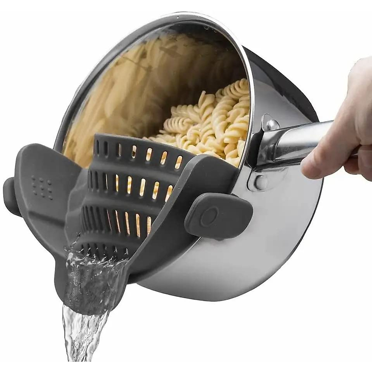 RAYBIN Kitchen Adjustable Silicone Pasta Strainer Silicone Sink Strainer Fits Bowl Strainer Silicone Clip-on for Fruit Vegetable (black)