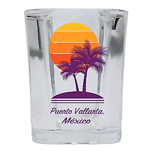 R and R Imports Puerto Vallarta México Souvenir 2 Ounce Square Shot Glass Palm Design