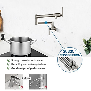 Cinwiny Pot Filler Wall Mount Kitchen Restaurant Sink Faucet Stainless Steel Stretchable Commercial with Brushed Nickel Free standing Bathtub Faucet Floor Mount Tub Filler Double Cross Knobs