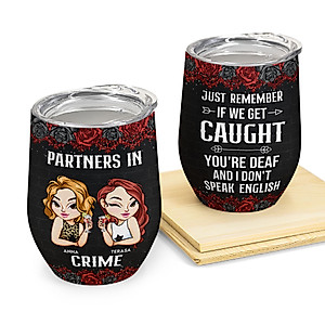 Macorner Personalized Friends Wine Tumbler, Christmas Friendship Gifts for Women, Partners In Crime, Best Friend Birthday Gifts, Bestie Gifts for Women, Soul Sister, Women Friends Gifts for Christmas