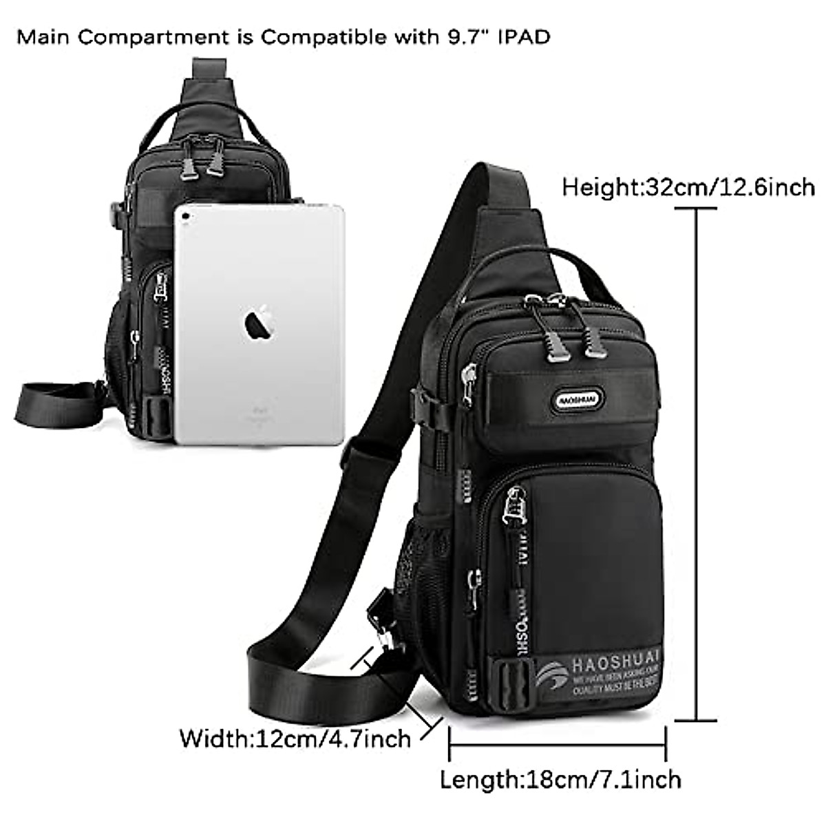 FASNAHOK Crossbody Sling Backpack for Men Women Multipurpose Cross Body Chest Bag Travel Hiking Casual Daypack (Black)