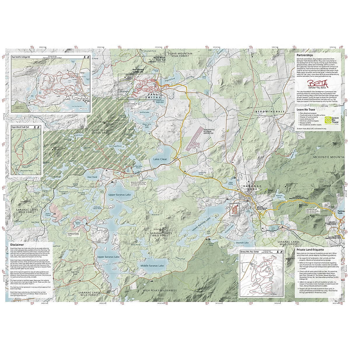 Lake Placid & Saranac Lake Winter Trails Map | Adirondacks High Peaks Hiking Map | Jackrabbit Ski Trail, Paul Smith’s College VIC, Cascade X-C Ski Center | Durable, Waterproof & Tear Resistant