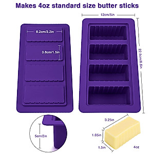 Butter Mold with Lid, Silicone Butter Tray Container with Spatula, Non-Stick Silicone Butter Molds for Making 4 Stick Forms Herbal Butter, Homemade Butter, Garlic Butter, Easy Release (Purple)