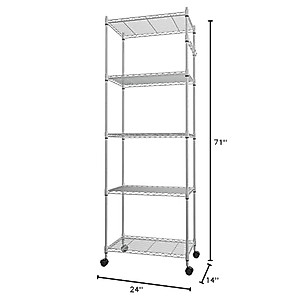 Devo Storage Shelf Metal Storage Shelves with Wheels, Stainless Steel Standing Shelf for for Kitchen, Laundry room, (24" * 14" * 71", Silver)
