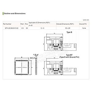 QFN28 Clamshell Programming Adapter Socket/Burning Socket/IC Test Socket QFN-28(36) B-0.5-02, 28-Pin, 0.5mm Pitch, IC Test Burn-in Socket, Applied to QFN28, MLP28, MLF28 Packages.