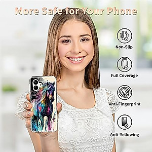 BWEGRHE for Samsung Galaxy A04 4G Clear Case with Art Horse Pattern Designed, Transparent Dual Layer Soft TPU Bumper + Hard PC Shockproof Protective Phone Case for Galaxy A04 4G