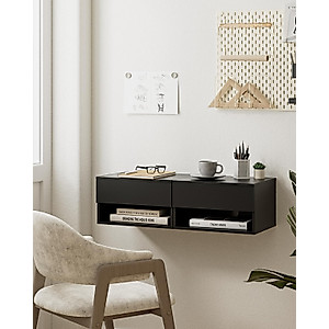 Aienvey Floating Nightstand, Small Modern Floating Nightstand with Drawer, Floating Shelves for Bedroom, Bathroom, Black