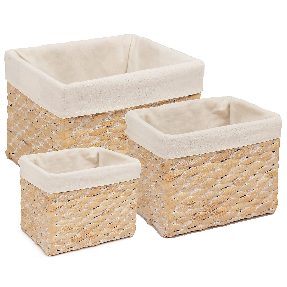 Decocoon Wicker Baskets 3 Pack, Rectangular Basket, Rattan Storage Basket, Wicker Basket with Handle, Wicker Storage Basket, Pantry Baskets Storage, Woven Baskets for Storage, Seagrass Storage Baskets