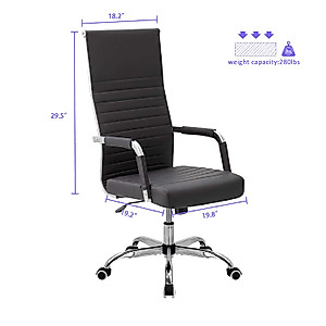 VICTONE Ribbed Office Chair High Back PU Leather Executive Conference Chair Adjustable Swivel Chair (Black)
