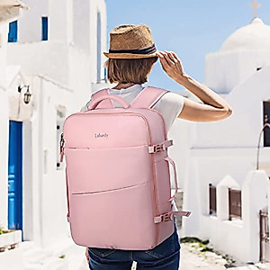 Travel Backpack for Men Women 17 Inch Flight Approved Carry on Backpack Waterproof Large 40L Luggage Daypack Business College Weekender Overnight Laptop Backpack with 3 Packing Cubes, Pink