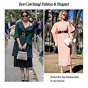 SUOSDEY Wide Elastic Belt for Women, Stretch Cinch Waist Belt for Ladies Dresses with Metal Buckle,black belt with gold buckle