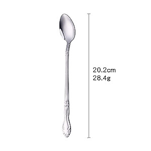 Long Iced Teaspoon 8-Inch Cold Drink Stirring Spoon, BYEGOU 12 PCS Stainless Steel Mixing Spoons Silverware Flatware Set