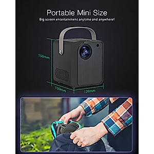 Mini LED Wifi Projector 5000 Lux Wireless Screen Mirroring 1080P Supported 170'' Display Portable Outdoor Movie Projector Compatible with Smartphone TV Box HDMI USB AV Theater Projector Beamer (Black)
