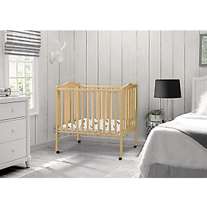 Delta Children Folding Portable Mini Baby Crib with 1.5-inch Mattress - Greenguard Gold Certified, Natural