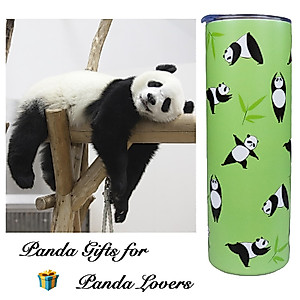 IchDich Panda Tumbler Panda Gifts for Women 20 oz Insulated Tumbler With Lid and Straw Stainless Steel Skinny Tumbler Water Bottle Travel Mug Wine Cups