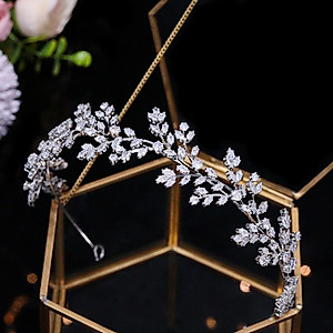 Jorsnovs Fashion Bridal Headpieces for Wedding Bride Hair Accessories Cubic Zirconia Headbands for Women CZ Birthday Gifts