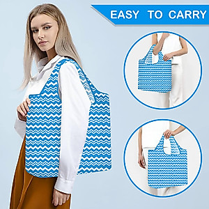 Vuudh 6 Packs Reusable Grocery Bags - Machine Washable Grocery Tote with Pouch, Foldable Shopping Tote Bag Nylon (Blue Waves)