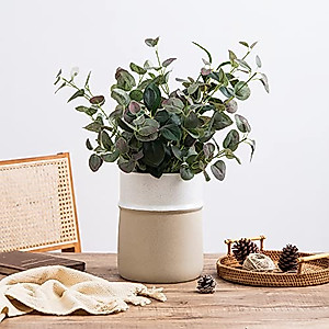 Decorative Round Small Trash Can Wastebasket, Garbage Container Bin for Bathrooms, Powder Rooms, Kitchens, Home Offices - Sand Glaze Non-Slip Design,Beige