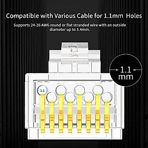 AMPCOM RJ45 Connectors, Standard Modular Plugs, UTP Gold-Plated 2 Pieces Suit CAT6 RJ45 8P8C Crimp End for Ethernet Cable, Support POE/POE+ / POE++, 100/Pack