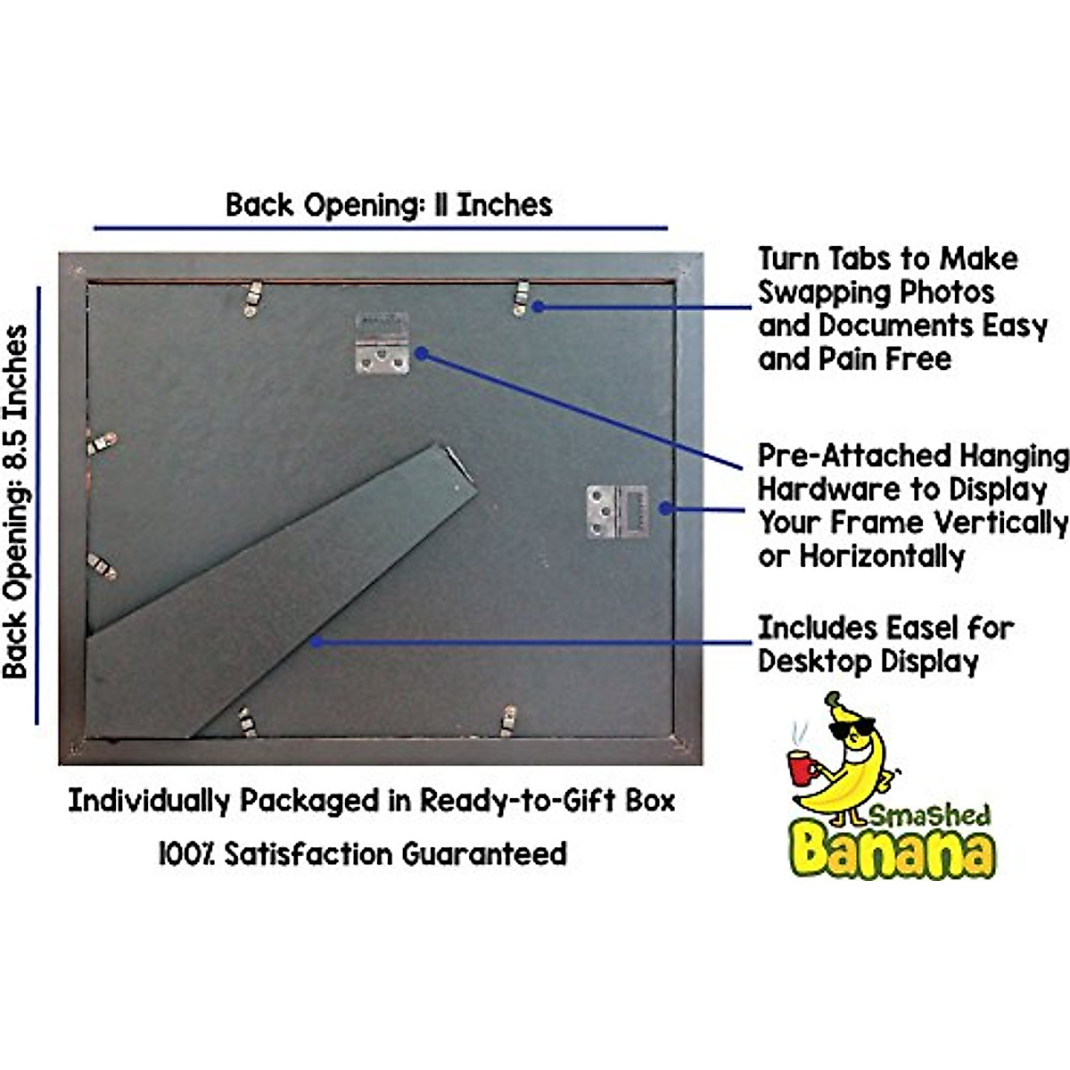 8.5x11 Black Gallery Certificate and Document Frame - Wide Molding - Includes Both Attached Hanging Hardware and Desktop Easel - Award, Certificates, Documents, a Diploma, or a Photo 8.5 x 11