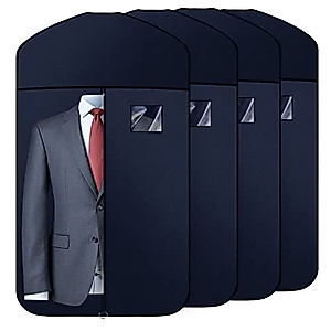 Vodiver Oxford Fabric Garment Bag Hanging Clothes Travel Suit Bag with Clear Window for Suits, Coats, T-Shirts, Jackets. (Blue, 40-inch-4 packs)