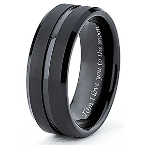 Personalized Black Matte Striped Tungsten Ring Custom Engraved Free - 7mm Black Wedding Band - Ships from USA
