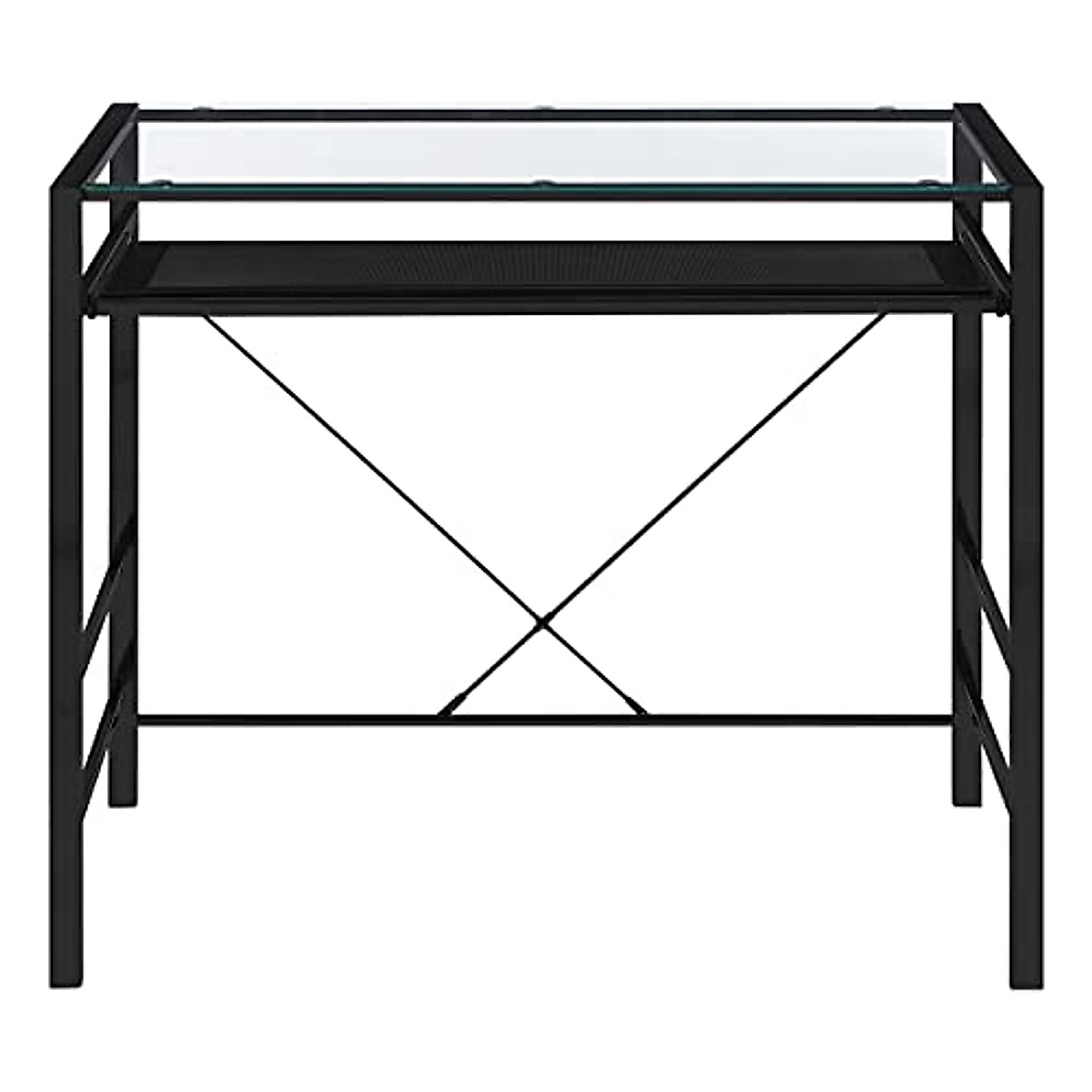 OSP Home Furnishings Zephyr Computer Desk with Keyboard Shelf and Tempered Glass Top, Clear Glass and Black Frame, 36" W x 20" D x 30.25" H