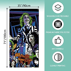 Scary Creepy Halloween Door Cover Classic Movie Role Photo Backdrop Horror Party Decorations and Supplies for Home-71×35''