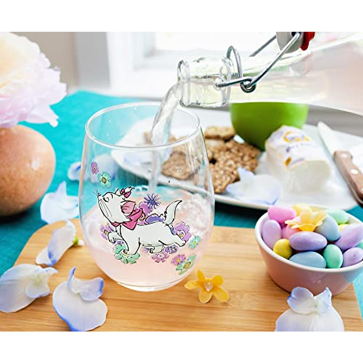 Disney The Aristocats Marie Walking Teardrop Stemless Wine Glass | Holds 20 Ounces