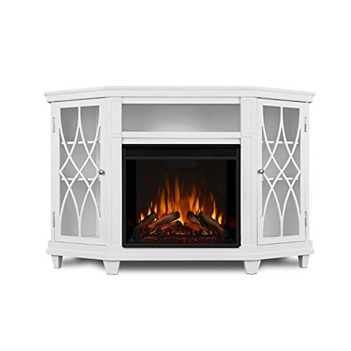 BOWERY HILL Modern Wood Corner Fireplace TV Stand for TVs up to 56" in White