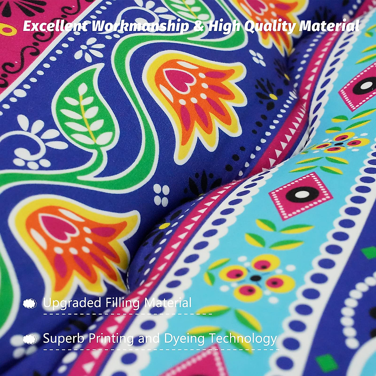 MAXYOYO Bohemian Floor Mattress Futon Mattress Vintage Floral Japanese Futon Mattress Roll Up Tatami Floor Mat Foldable Bed Portable Camping Mattress Sleeping Pad Floor Lounger Bed Full Size