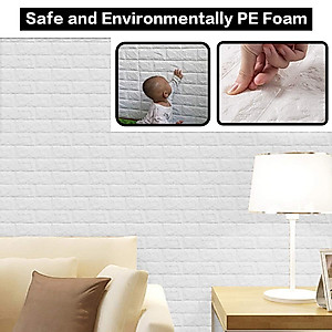 Sodeno 3D Wall Panels Peel and Stick, 14.5 Sq Ft Coverage,Printable Faux Brick Wallpaper Sticker with Self-Adhesive Waterproof Foam for Interior Wall Decor, Bathroom, Home Decoration (10 Pcs) (White)