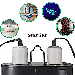 Dual Reptile Light Fixture Terrarium Heat Lamps Deep Lamp Dome Reptiles Lighting Heating Lamp Combo Holder for Iguana,Tortoise,Hamster,Snake,Habitat Independent Control without Bulbs 150w black